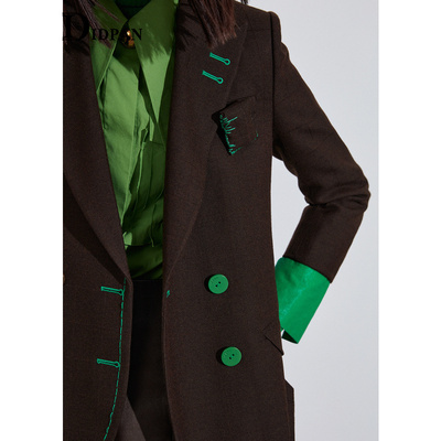 IDPAN可脱卸撞料袖口深咖中长外套女2W4W68220