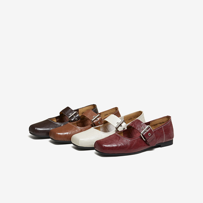 百思图2026春季羊皮玛丽珍鞋小皮鞋女浅口单鞋UZT01AQ6