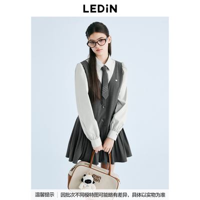 乐町学院风拼接连衣裙25OL风长袖裙C2FAF1104