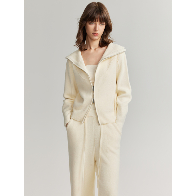 ELLE简约干练针织衫2024年秋季款法式摩登运动风连帽拉链帽衫毛衣EM48908