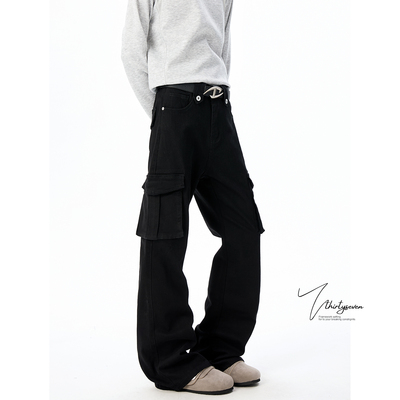 美式bootcut黑色工装牛仔裤男