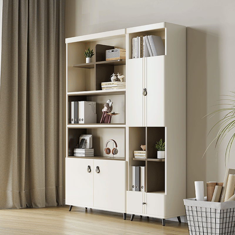 思必好实木组合书柜现代简约一体整墙落地书架奶油风白色置物柜_虎窝淘