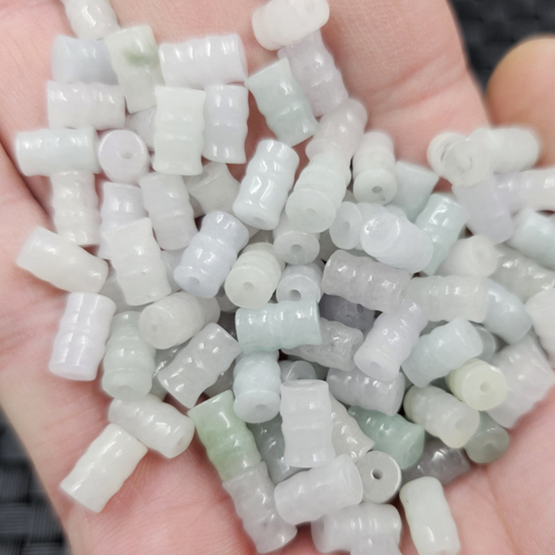包邮翠玉巴山料竹节玉石散珠豆白色节节高珠子diy饰品手工配件珠