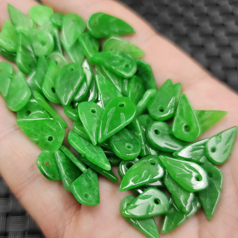 包邮翡翠玉树叶玉石散珠干青金枝玉叶手链项链耳环发簪配件饰品珠