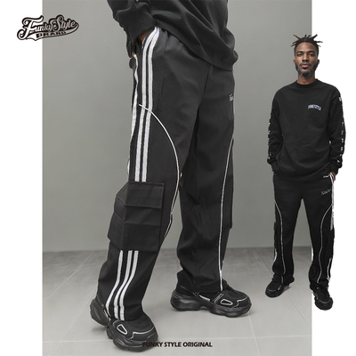 FUNKYSTYLE原创国潮牌bboy嘻哈解构拼接街舞运动裤宽松工装裤子
