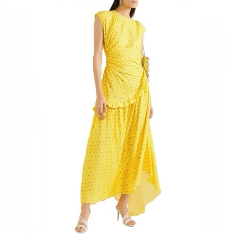 S-M穿 PREEN BY THORNTON BREGAZZI 浅黄色碎花连衣裙 1388