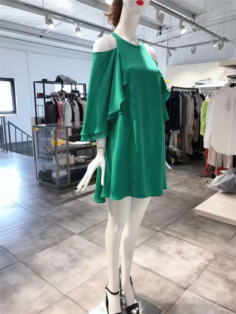 XS-S穿 HALSTON 靓丽绿色缎感连衣裙 799