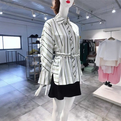 S-M穿 GAXX 百搭条纹系带翻领女装长袖衬衫 430