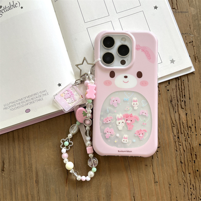 ins小众少女心可爱镭射爱心镂空蛋糕啵啵兔苹果13适用手机壳iphone16promax新款15p双层17p带链条全包保护套