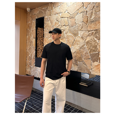 GGG金乘三 26ss夏季时尚休闲袖口格纹经典黑色短袖简约百搭