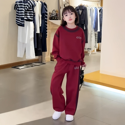 女童字母圆领卫衣休闲裤运动套装