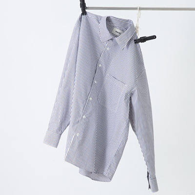 FROM SELF | PR@DA同款面料 Primeflex 蓝棕色织条纹长袖衬衫