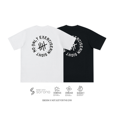 ISBOOM (DP系列) “ 眼不见练” 英文圆圈印花健身宽松短袖t恤男