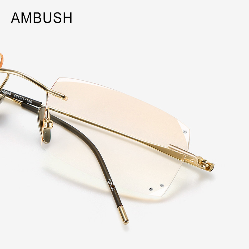 ambush超轻纯钛无框眼镜近视眼镜框男商务无边框1.67近视镜防蓝光