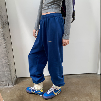 纯棉毛圈束脚运动裤宽松休闲女