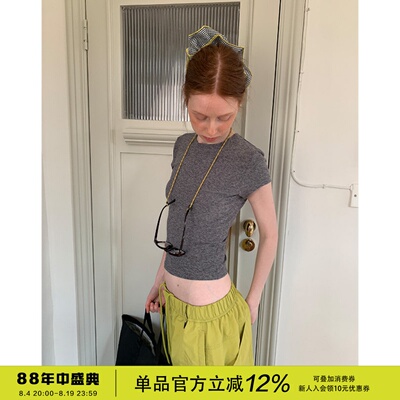 square houlest百搭简约弹力修身显瘦健身瑜伽运动T恤印花短袖女