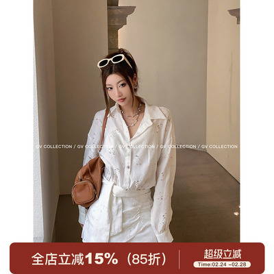 GV大白哥 南法庄园 解构重工镂空玫瑰收腰衬衫裙法式短连衣裙女