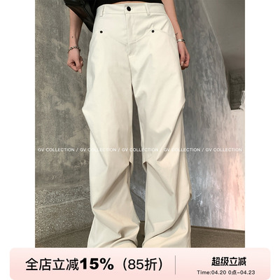 Ro设计感捏褶重工剪裁工装裤