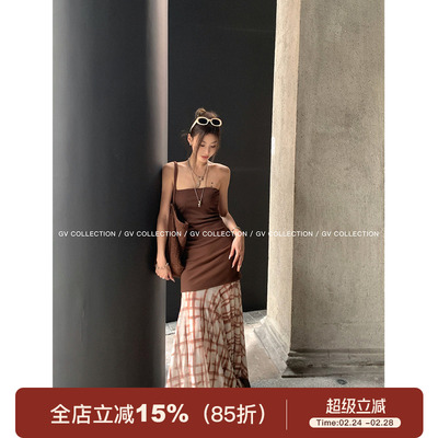 GV大白哥 中古秀场 网纱图案拼接抹胸连衣裙设计层次感法式长裙女