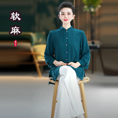夏季男女新款亚麻太极服七分袖武术八段锦比赛表演太极拳练功服装