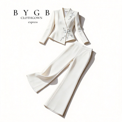 BYGB-TZ-159【梅韵青禾】2026秋中式梅花刺绣高端气质显瘦上衣+裤