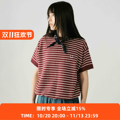 WHEELS and WIND 男女中性款针织条纹宽松圆领短袖T恤
