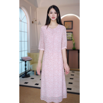 佐尔美佐尔美时尚气质碎花桑蚕丝连衣裙女M52LS86