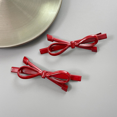 安哥拉红银色蝴蝶结发夹