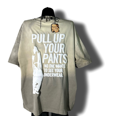 手工立体印花做旧短袖t恤