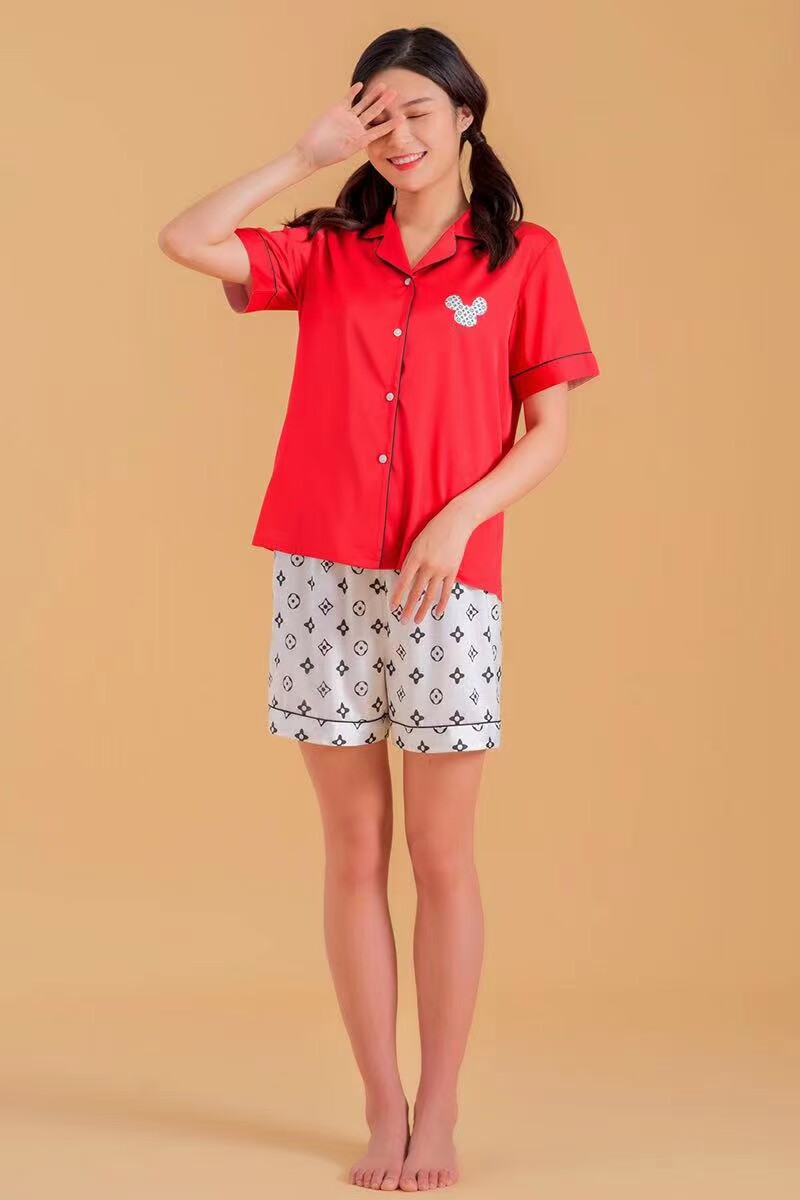 特价睡衣女士仿真丝冰雪丝丝绸衬衫短袖短裤简约可爱家居服套装