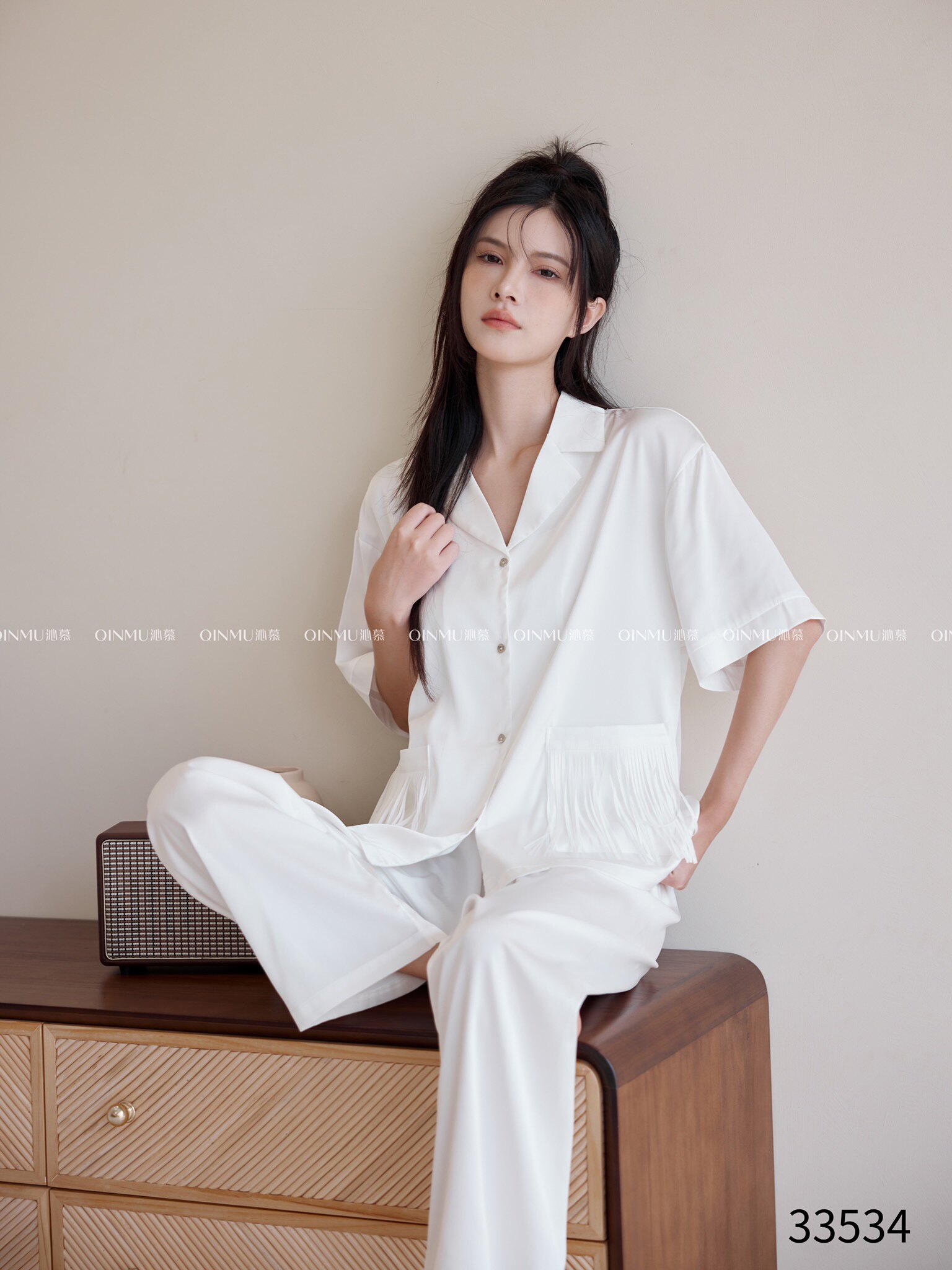 睡衣女仿真丝冰雪丝翻领丝绸衬衫短袖套装性感高级家居服