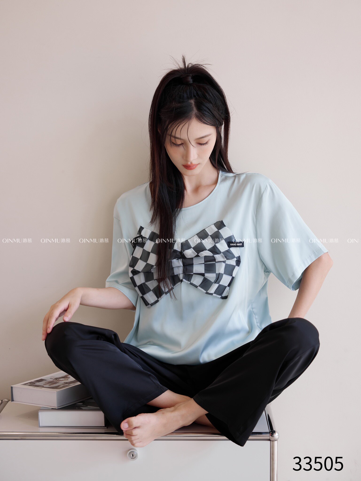 睡衣女仿真丝冰雪丝蝴蝶圆领丝绸衬衫短袖套装性感高级家居服