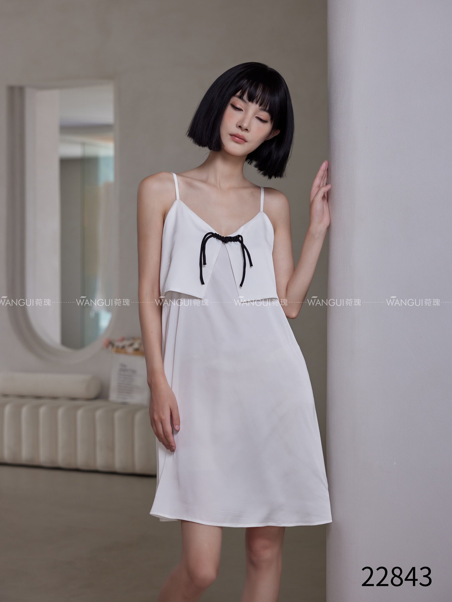 新款冰丝仿真丝睡衣家居服女夏季可爱性感蝴蝶结吊带裙