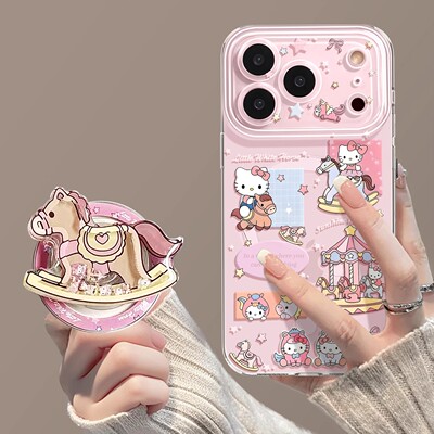 日本DEMIU适用苹果18promax手机壳新年iphone17小马16带支架磁吸17promax超可爱pro全包max14透明软壳17pro套