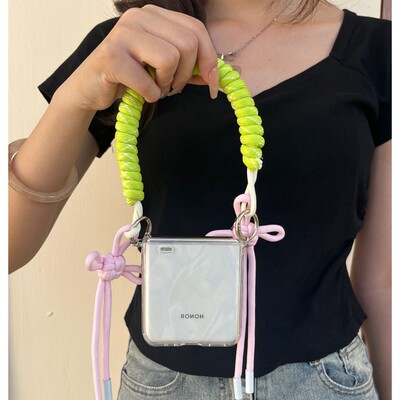 粉绿蝴蝶软壳适用于荣耀MagicVFlip手机壳华为pocket2套oppofindn3flip新款防摔三星zflip5斜挎vivoxflip