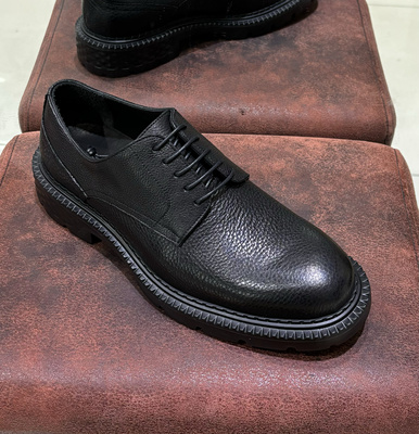 轻奢真皮系带通勤商务正装德比鞋男皮鞋休闲粗荔枝纹牛皮增高婚鞋