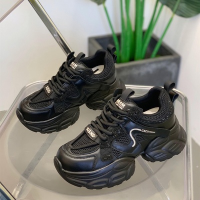 百搭真皮厚底时尚网面休闲老爹鞋