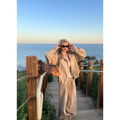 XinleiLin卡其色工装廓形外套