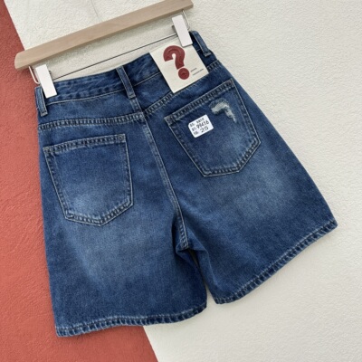 春夏欧货YKK JEANS99416牛仔短裤女高腰显瘦大问号中裤五分裤包臀