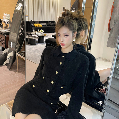 CAN秋冬新款黑色百搭毛衣套装女