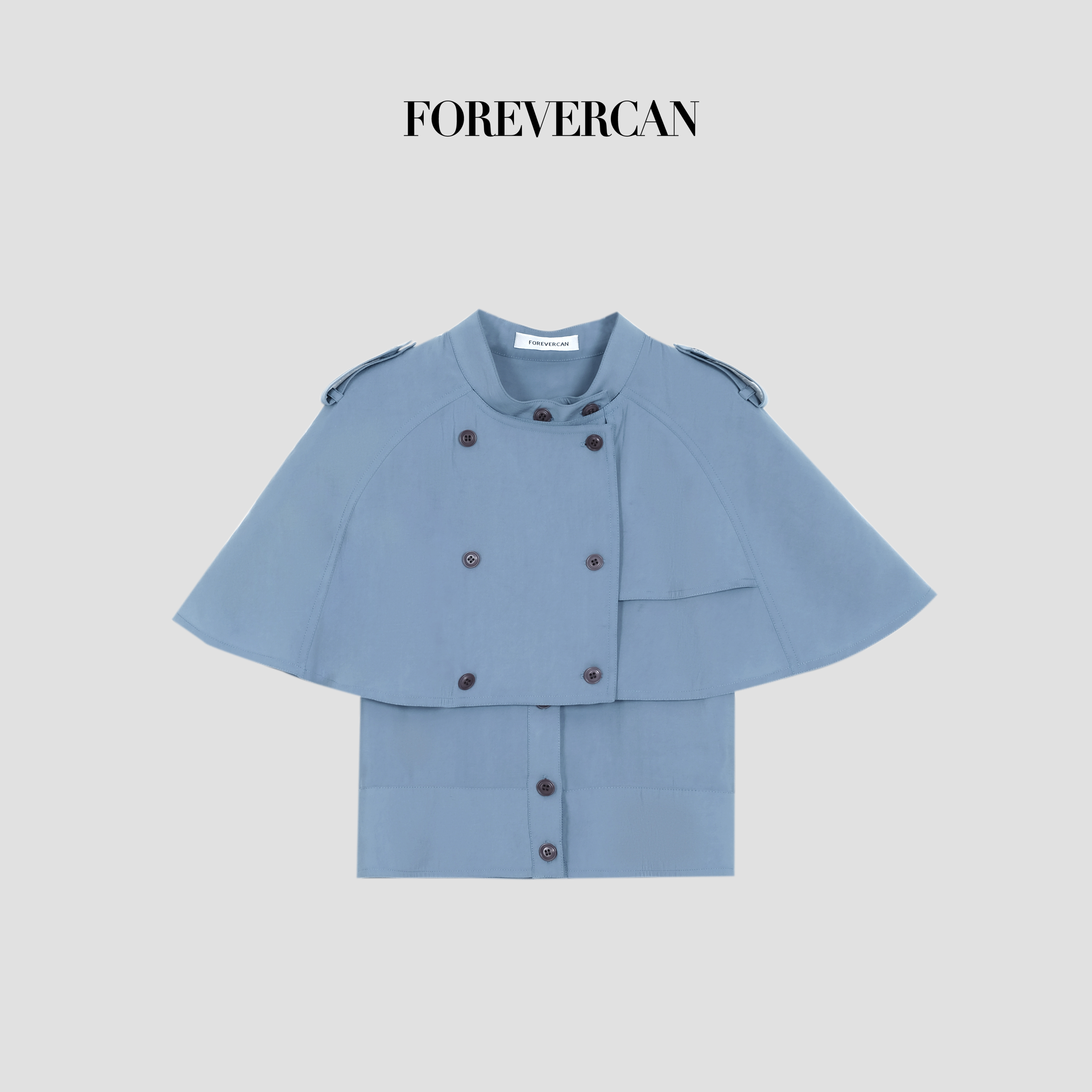 Forevercan女装2025新款设计感莱赛尔天丝亚麻立裁斗篷式短袖衬衫