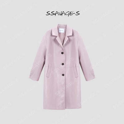 SSAVAGE平驳领茧型皮衣风衣外套