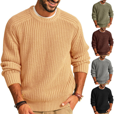 男长袖纯色宽松圆领针织衫 Mens LS Solid Loose Crewneck Knit