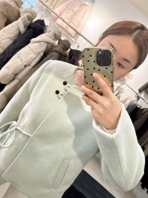 小香风羽绒内胆外套2024冬新款气质高级感系带蝴蝶结加厚毛呢上衣