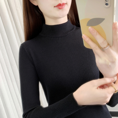 纯色内搭半高领针织打底衫女长袖