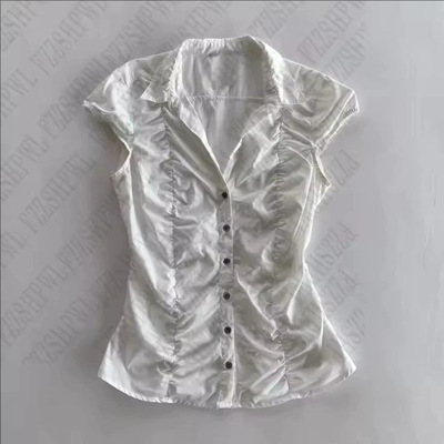 TOP新款气质优雅设计感甜酷美式单排扣收腰修身纯色衬衫T恤上衣女
