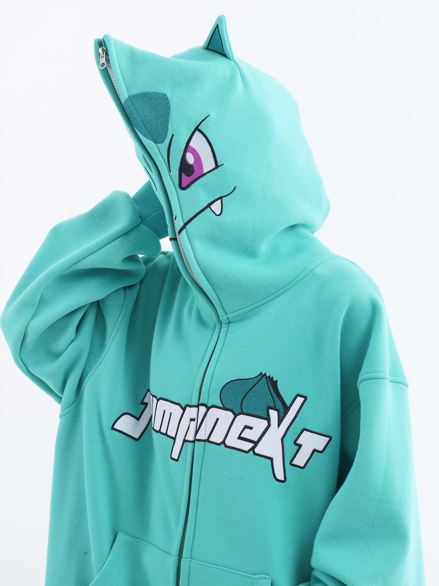 JUMP NEXT国潮牌秋冬情侣卡通动漫刺绣拉链开衫宽松休闲连帽卫衣_虎窝淘