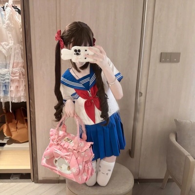 jk制服原创日系花绀色宝蓝三本水手服可爱学院风校供感长短袖套装