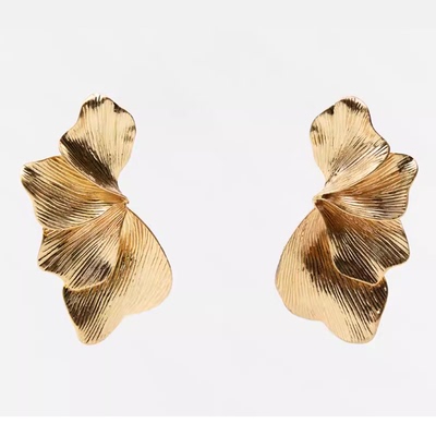 金属叶子纹理花瓣耳环