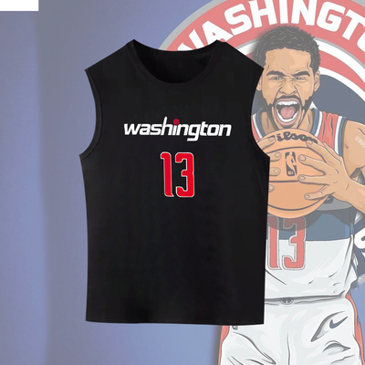 奇才普尔13号球衣印花背心男美式复古篮球宽松无袖上衣休闲夏季棉